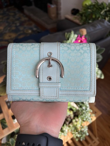 Vintage Light Blue Coach Soho Snap Wallet, Signature Jacquard, Buckle ...