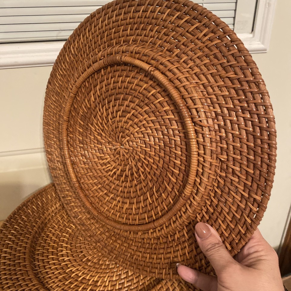 Rattan Wicker Plate Chargers 14” Dia. Boho Set Of 7. | eBay