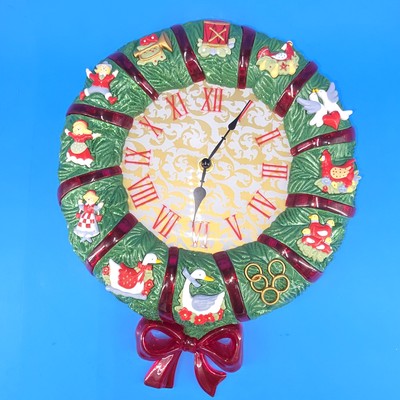 Avon 12 Days of Christmas Musical Wreath Clock 2008 Red Bow Music ...