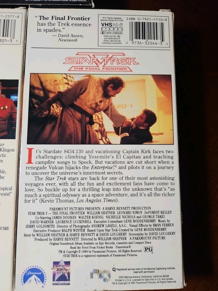 Lot Of 5 Star Trek VHS Generations, First Contact, Final Frontier, And ...