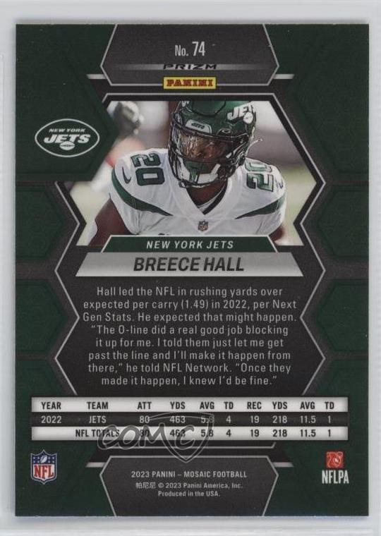 2023 Panini Mosaic Reactive Blue Mosaic Prizm Breece Hall #74 00jz | eBay