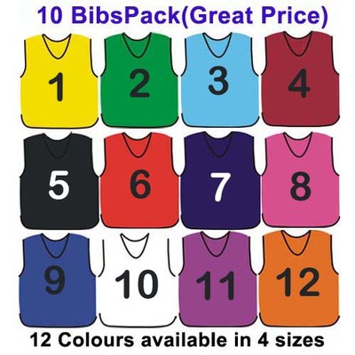 10 FOOTBALL MESH TRAINING SPORTS BIBS NUMBERED (1-10 OR number of your ...