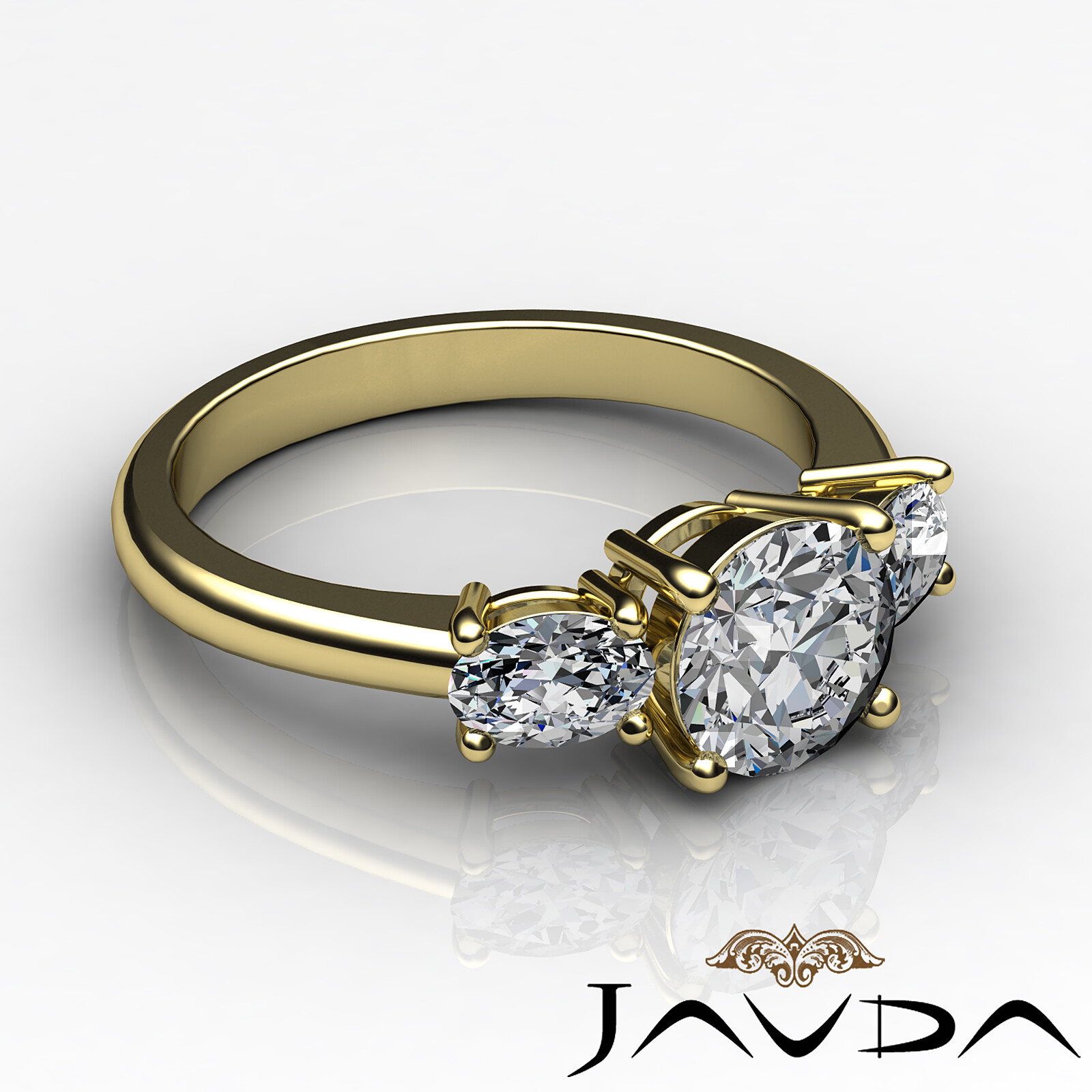 3 Stone Prong Setting Round Diamond Engagement Gold Ring GIA G Color ...