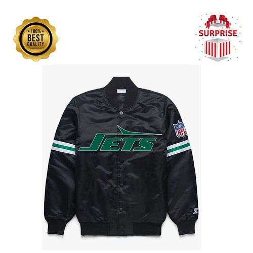Men's NY JETS Black Satin Bomber Letterman Full snap Embroidered Varsity Jacket | eBay