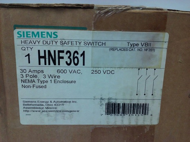 Siemens HNF361 30-Amp 3 Pole 600V Heavy Duty Safety Switches for sale ...