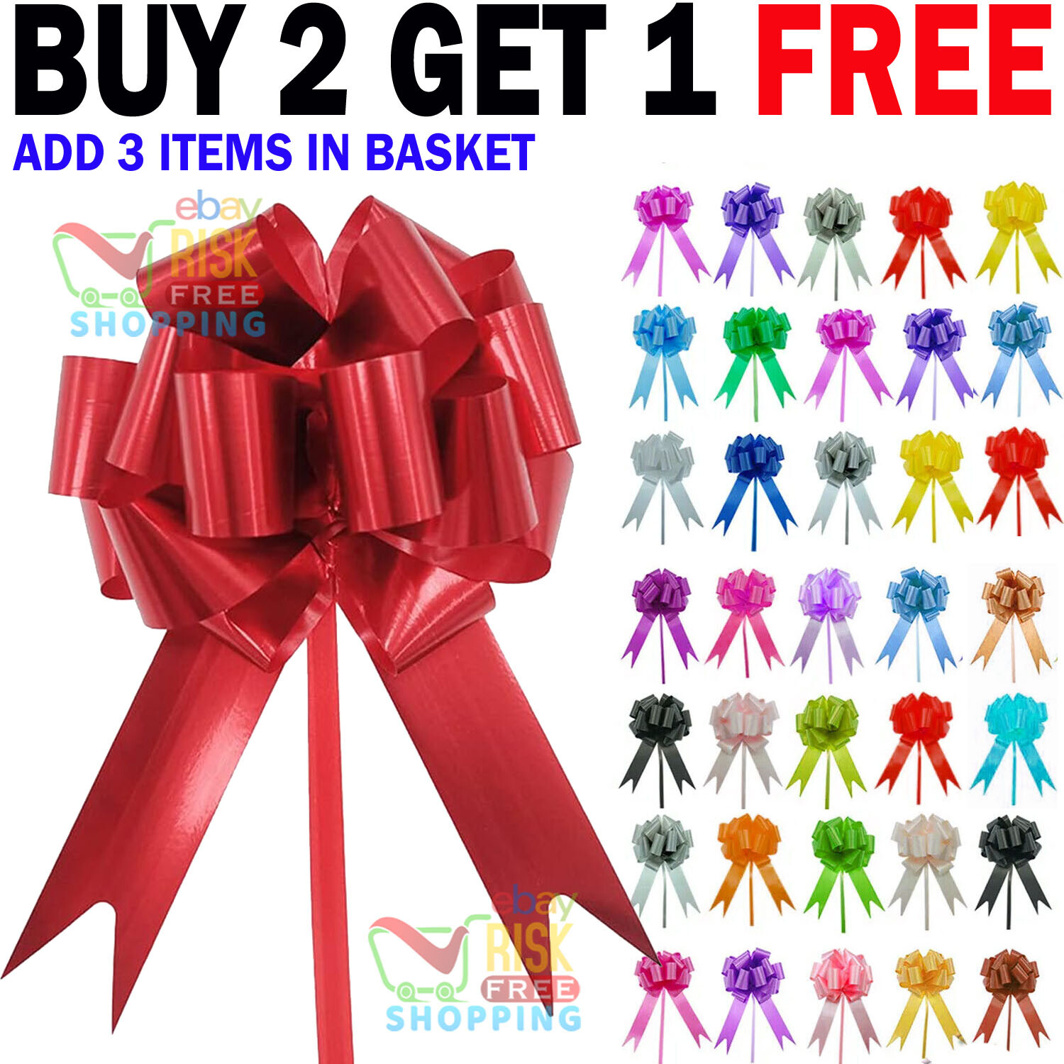 LARGE 50mm PREMIUM GIFT PULL BOW WEDDING CAR BIRTHDAY FLOWER HAMPER ...