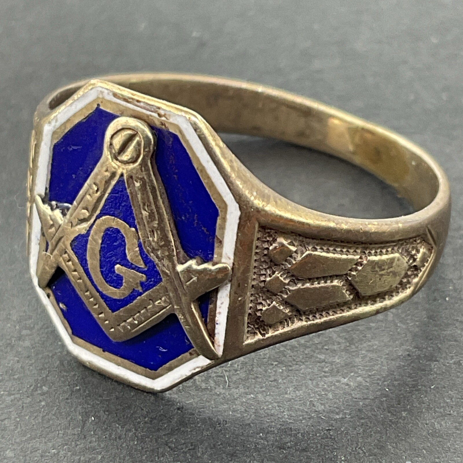 Vintage 10k Gold FreeMason Mason Ring Enamel 4 Grams … - Gem