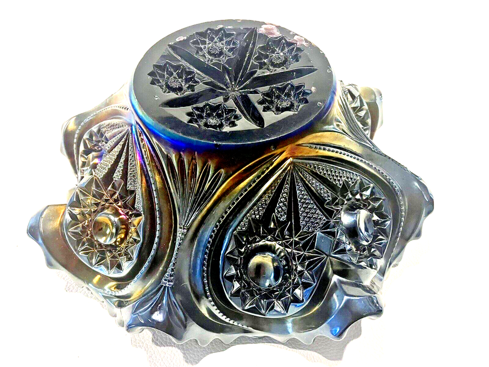Imperial Purple Carnival Glass Zippered Heart Bowl Star Design 9"h x 4 ...
