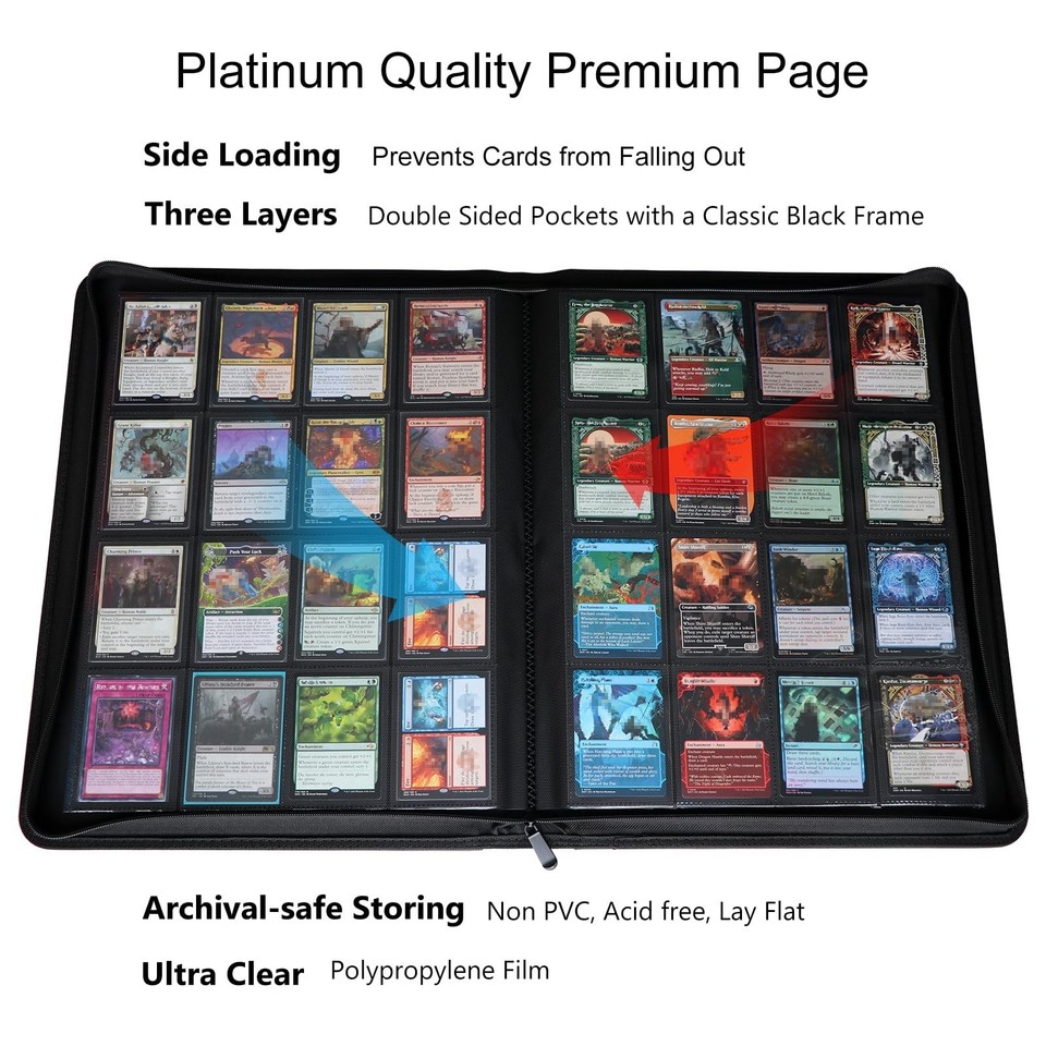 16 Pocket 1024 Card Binder, Large Ringless Side Loading Pockets Trading ...