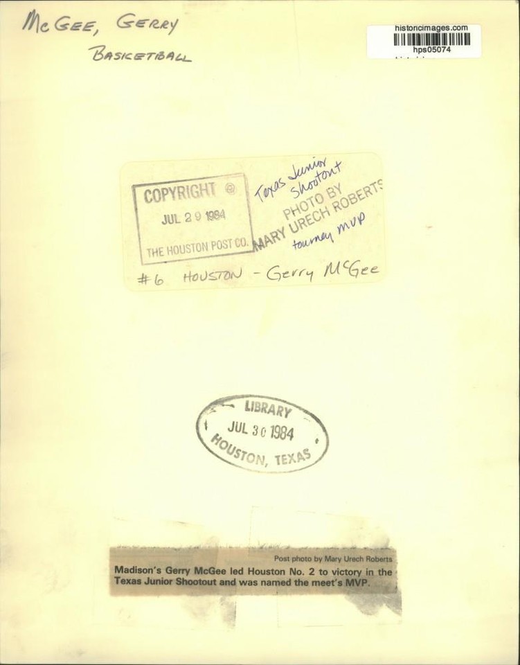 1984 Press Photo Texas Junior Shootout tourney MVP Gerry McGee ...