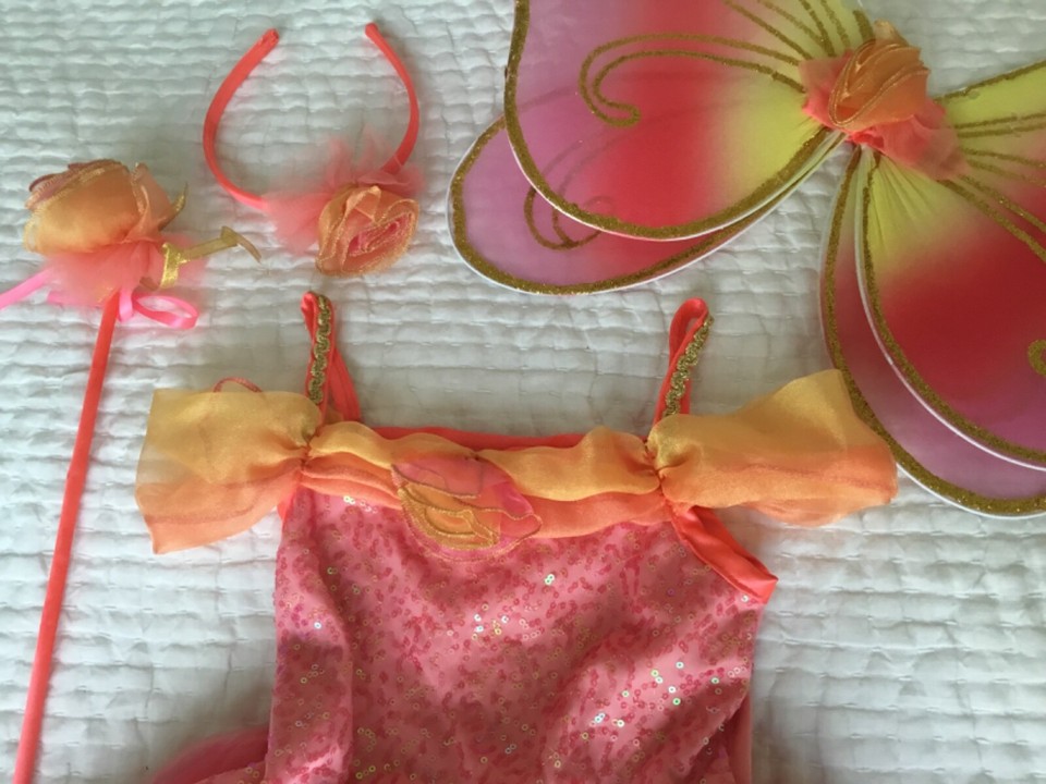 Fairy Dust costume dress with wings, pink/orange, age 3-4Y (104 cm ...