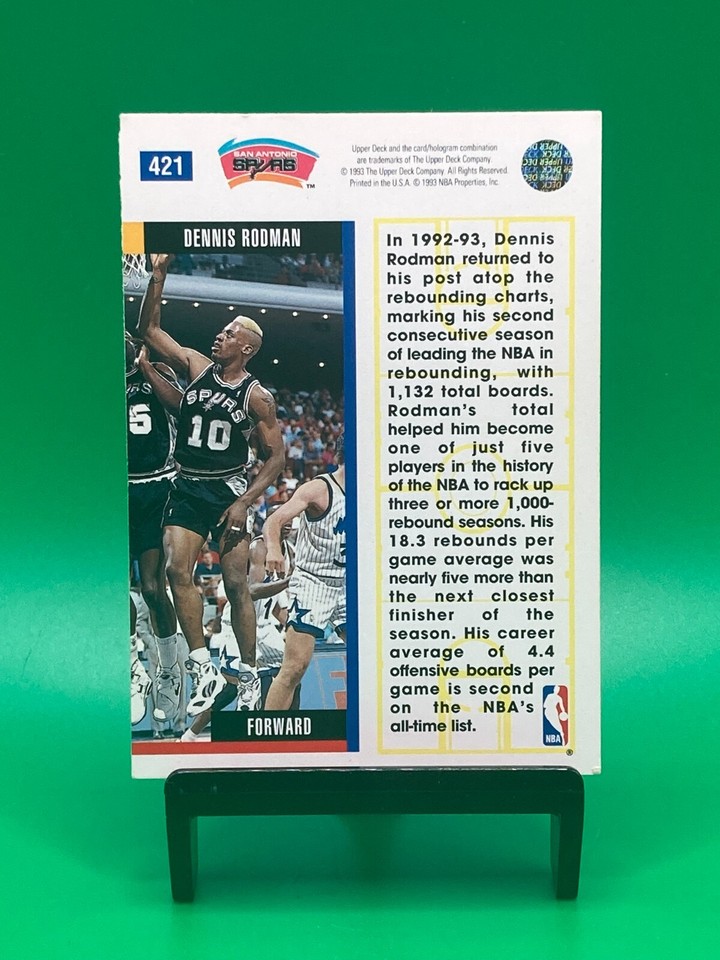Dennis Rodman Basketball Card #421 1993-94 Upper Deck San Antonio Spurs ...