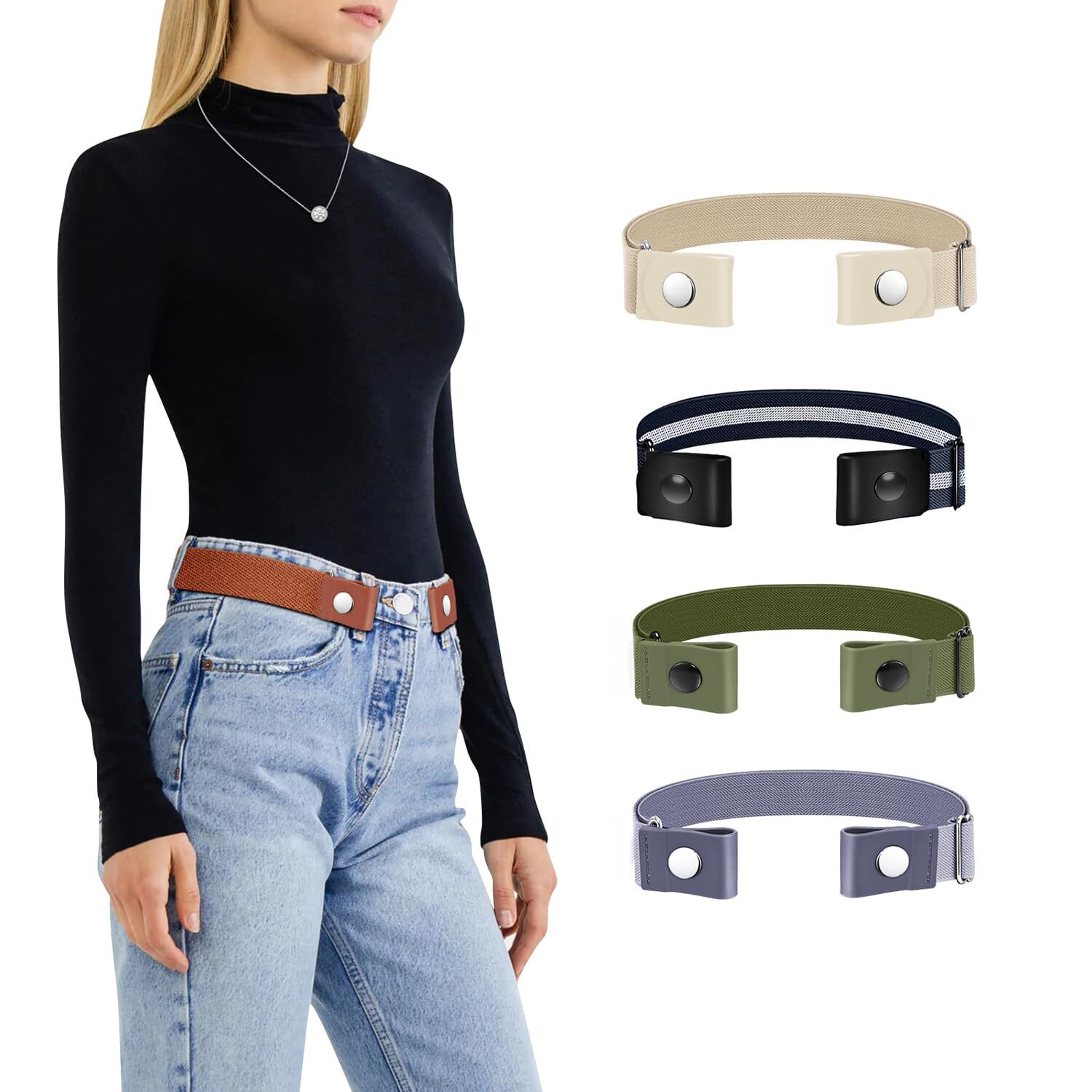 Belts for Women,Men Buckle Free Elastic Belt Invisible,Buckle Stretch ...
