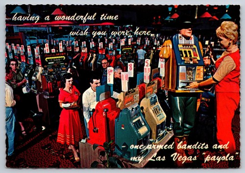 Gambling at Mint Casino Slot Machines Las Vegas Postcard 1970s One ...