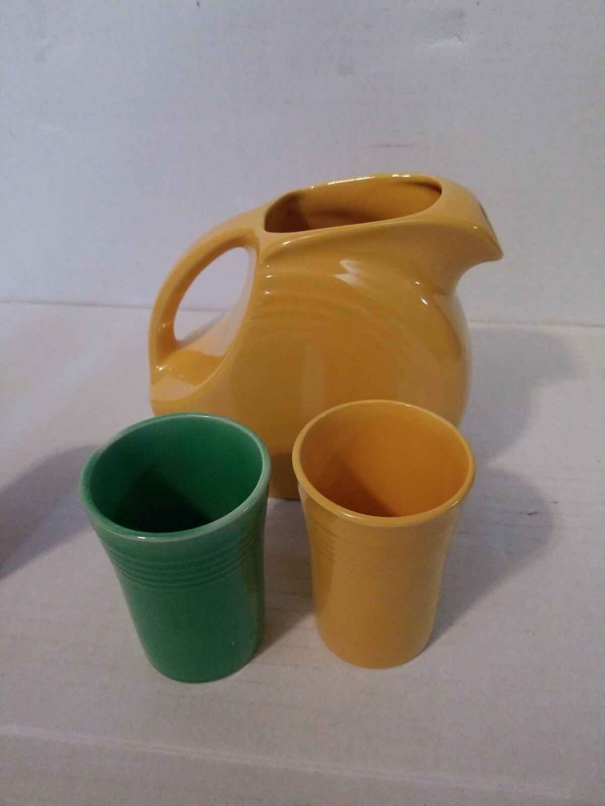 FIESTA WARE DISC JUICE PITCHER & 4 TUMBLERS - Harlequin Yellow ...