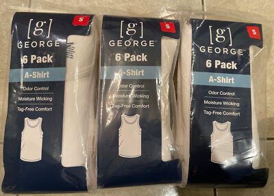 Lot Of 3 GEORGE 6-Pack A-Shirt S (34-36)White Tag-Free Comfort Odor ...