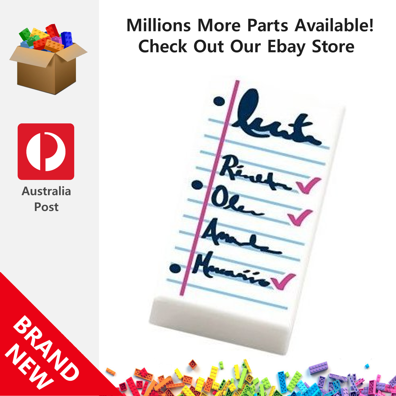 Genuine LEGO™ White 1 x 2 with Notepad with List Tiles 3069 6173617 ...