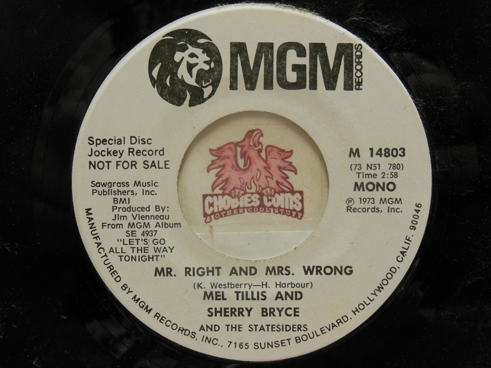 Promo! Mel Tillis Sherry Bryce – Mr. Right & Mrs. Wrong / Mono, 45 RPM ...