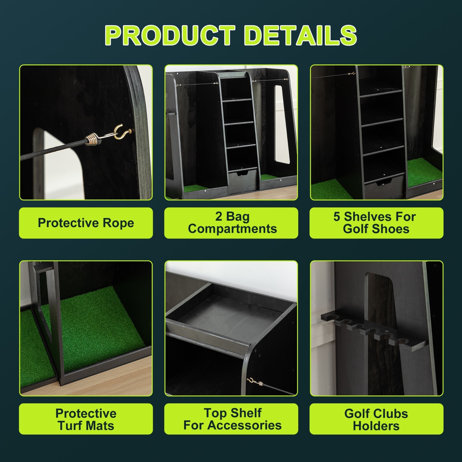 55.5''Lx16''Wx37''H Wooden Golf Bag Organizer Storage Rack Holds 2 Golf ...