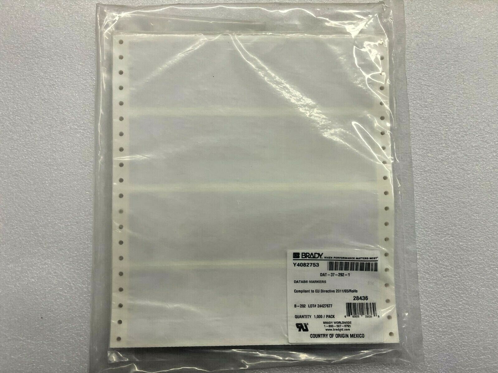(1,000 PCS PACKAGE) DAT-37-292-1, BRADY, LABEL, DOT MATRIX, 25.4X57 ...