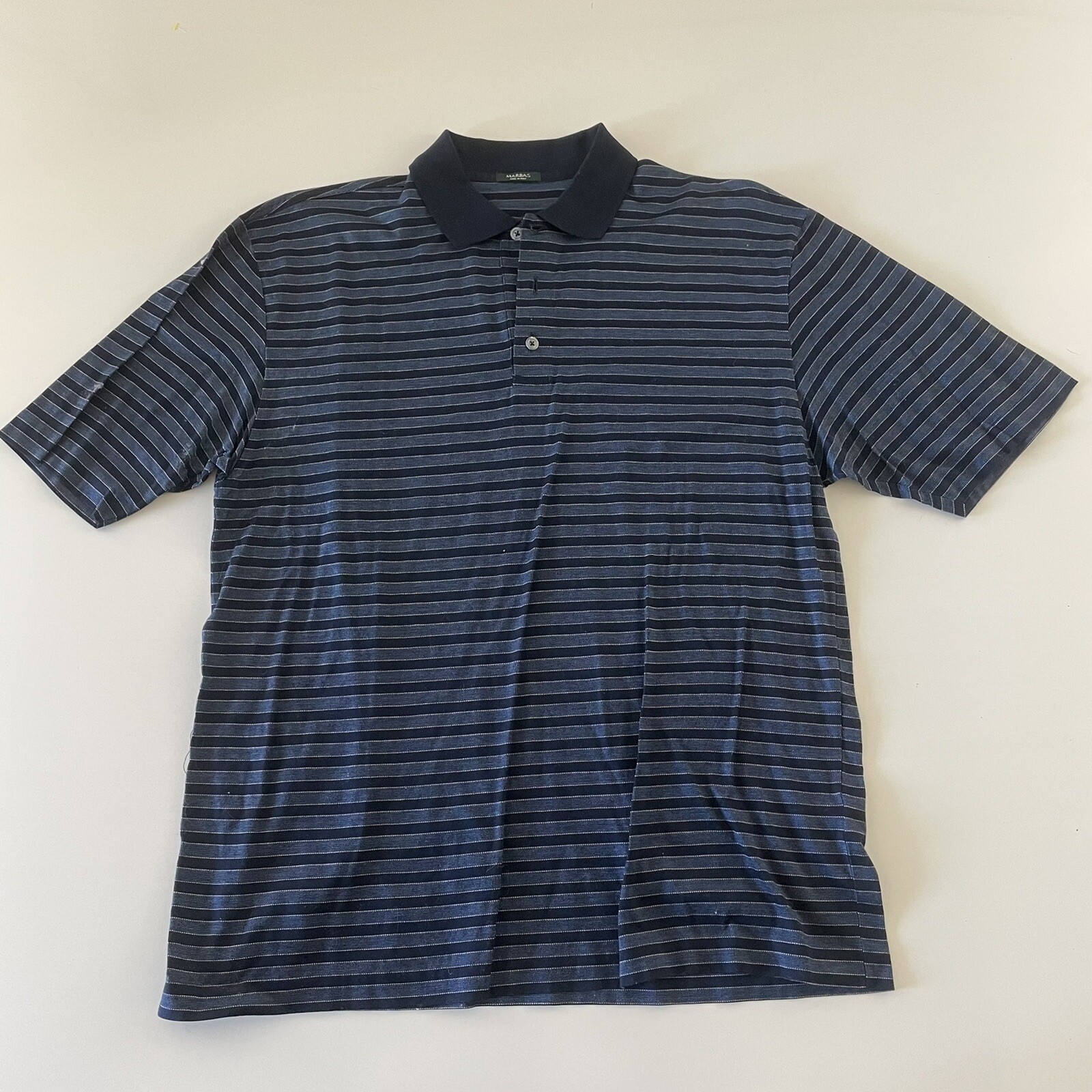 Marbas Italian Striped Short Sleeve Button Front Polo Shirt Men's Large ...