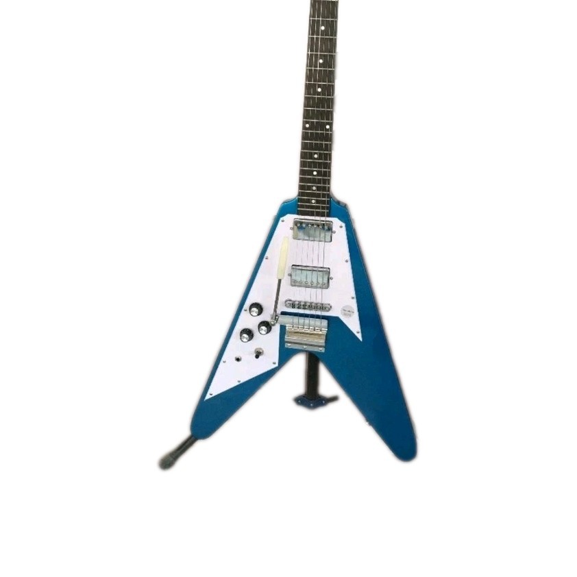 Left-handed Flying V Electric Guitar Blue Tremolo Bridge HH Pickups Dot ...