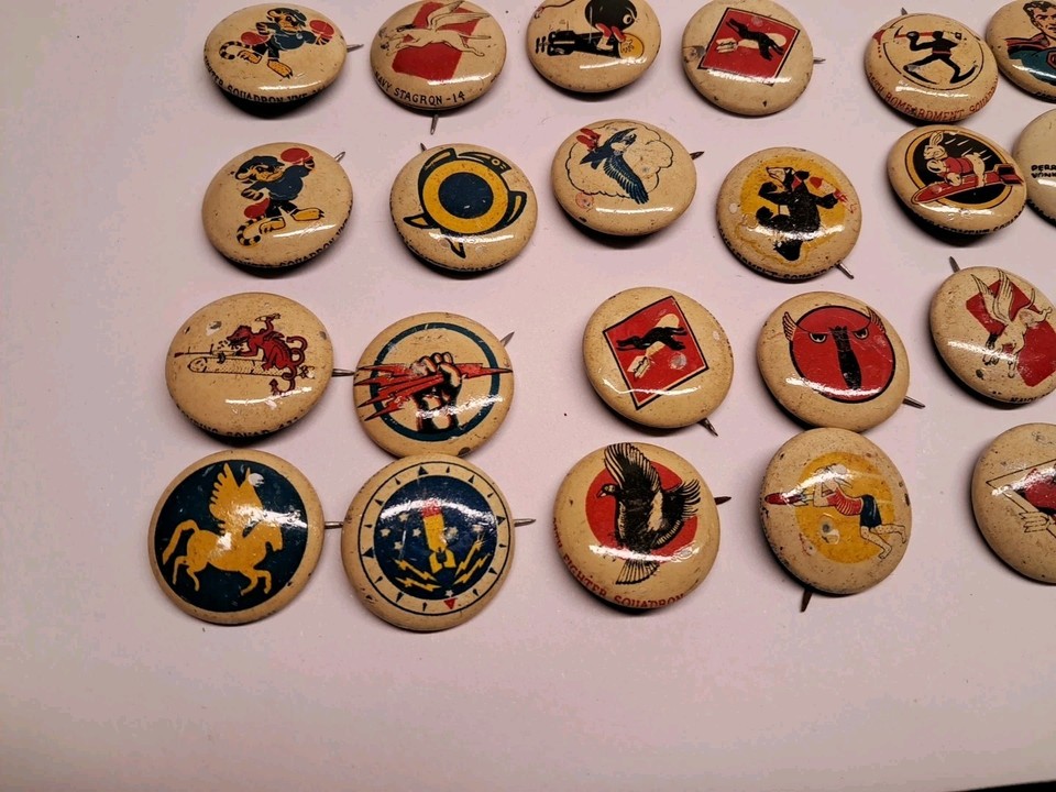 Lot Of 24 Kellogg's Pep Pins WW2, Superman, Winkle 1940's. Many rare ...