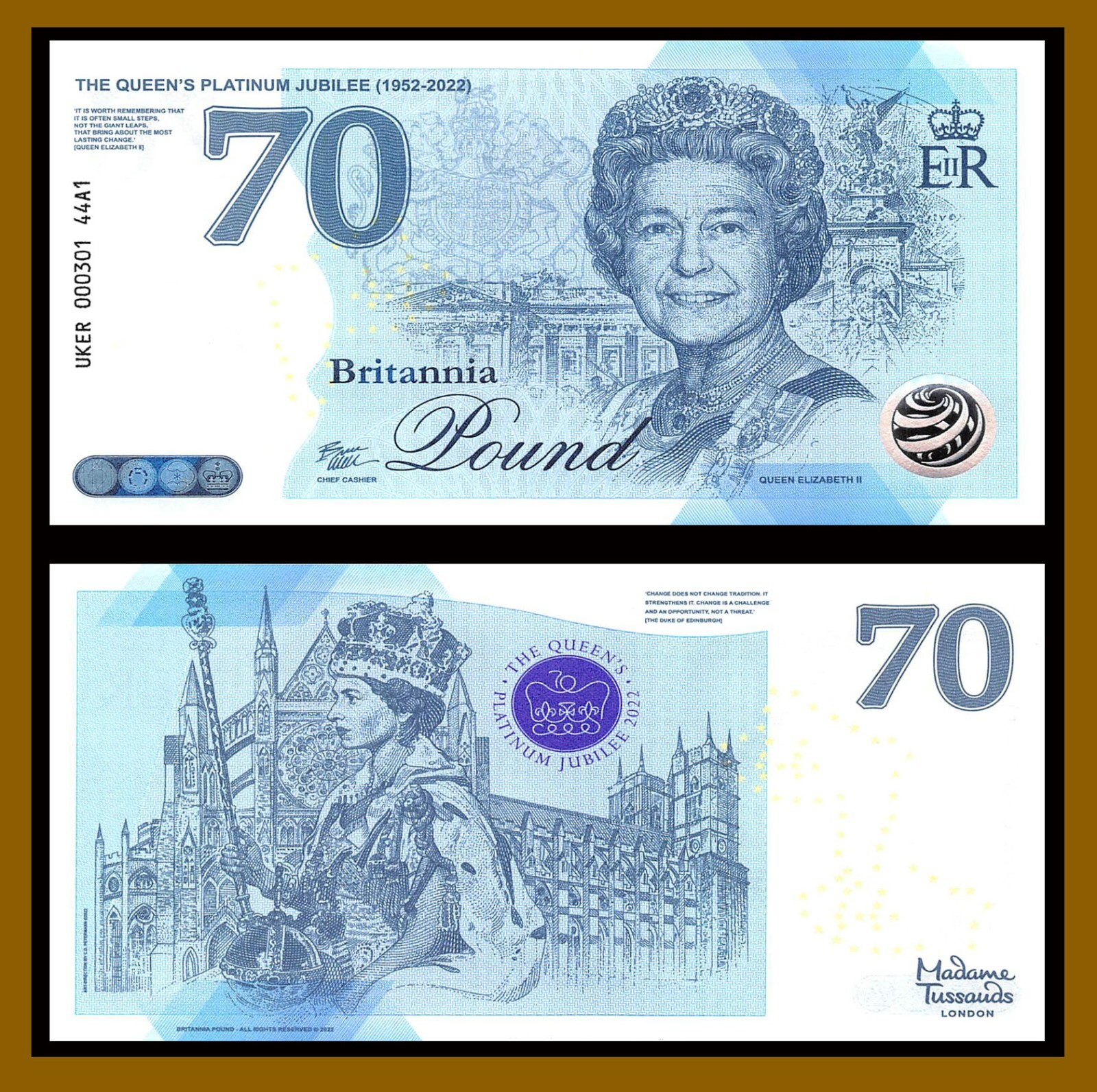 Britannia Pound (2 Pcs Set), 1952-2022 Test Note 70 Jubilee Matching S ...