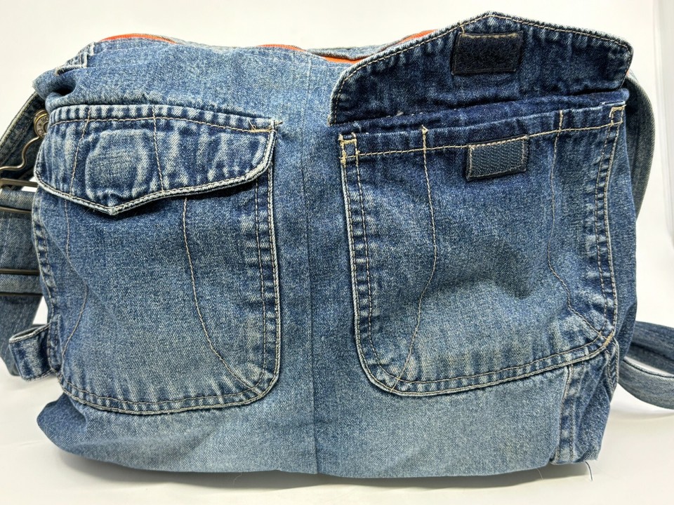 Recycled Denim Bibbed Overalls Crossbody Handbag VA Tech Lining BIBS TO ...