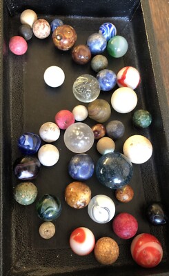 Lot Of 40+ Antique Vintage “Played With” Marbles Mica, Ballot Box ...