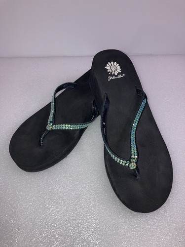 Yellow Box Rhinestone Flip Flops Wedge Heel Sandals Women's size 9 | eBay