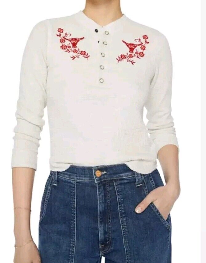MOTHER The Itty Bitty Pretty Heart Waffle Long Sleeve Ivory MOTHER The Itty Bitty Pretty Heart Waffle Long Sleeve Ivory