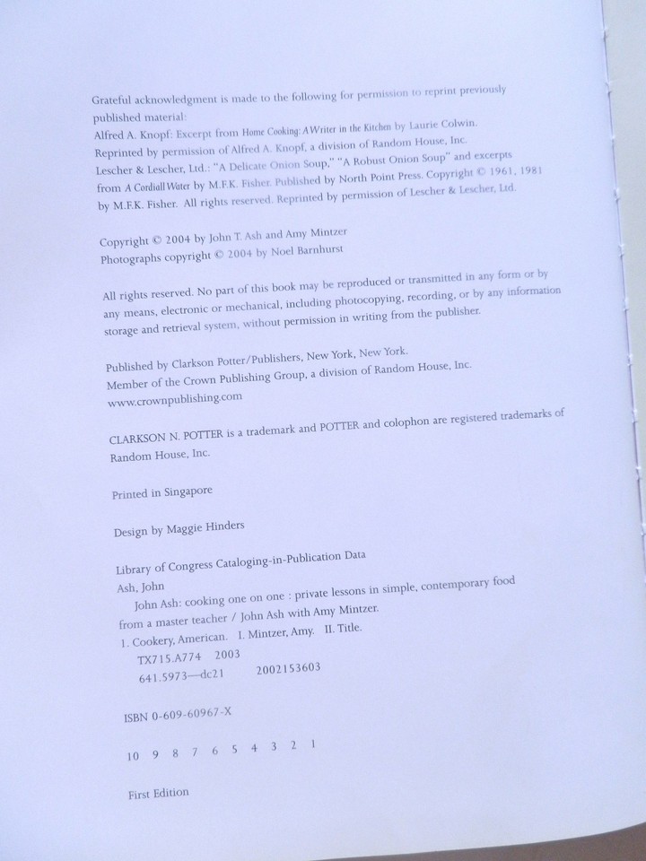 Cooking One on One Private Lessons Contemporary Food John Ash Book 1st ...