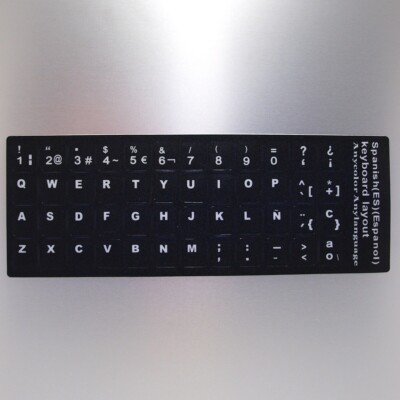 Spanish Keyboard Stickers — WHITE on BLACK — Laptop ES | eBay