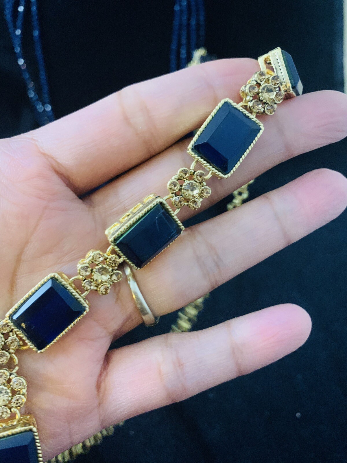 NWOT Faux Navy Blue Color Stone And Imitation Crystal Layer Necklace ...