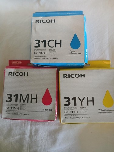 Color Set of 3 Ricoh High Yield Inks GC31C GC31M GC31Y CMY GX e7700n ...