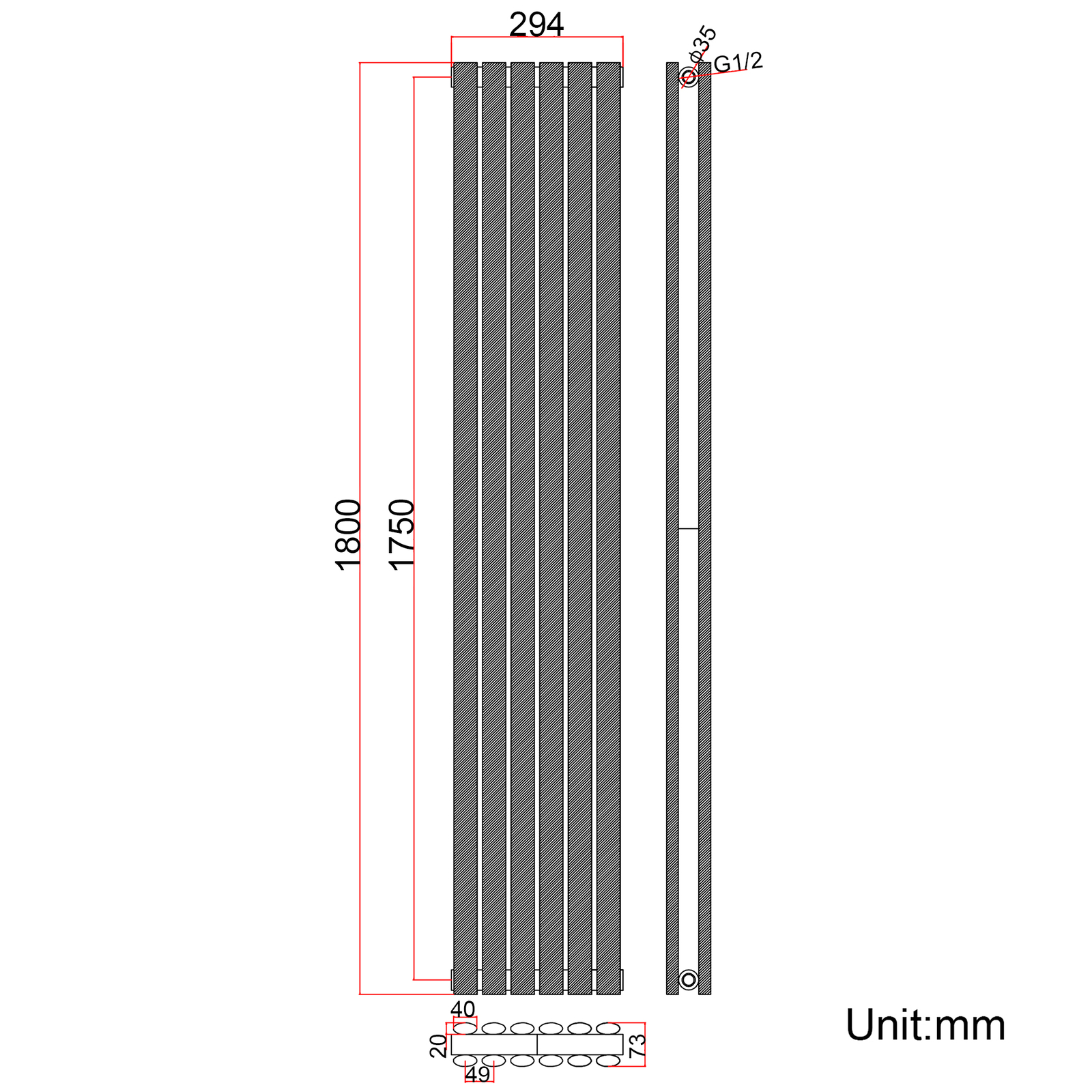 Vertical Radiator Double Black Oval Column Modern Tall Upright Rads ...