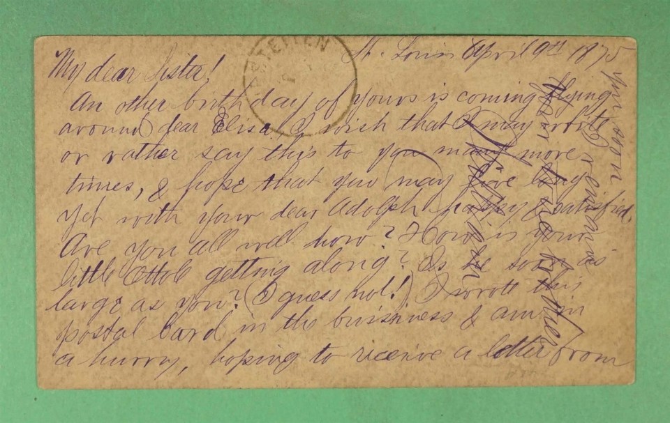 DR WHO 1875 UPRATED POSTAL CARD FANCY CANCEL ST LOUIS MO TO GERMANY ...