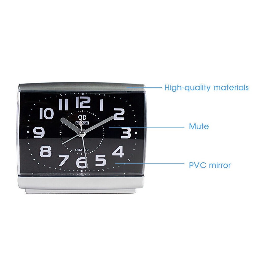 Bedside Silent No Tick Small Alarm Clocks Quartz Battery Operated Wake ...