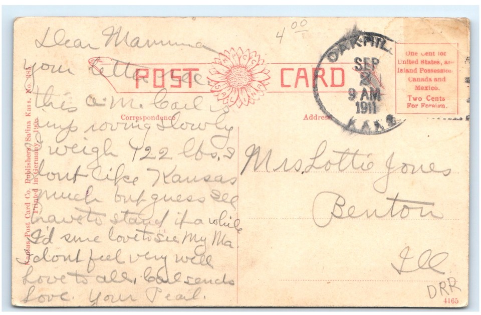 1911 Oakhill, KS Postcard- EXAGGERATED SCENE NEAR OAKHILL KANSAS CORN ...