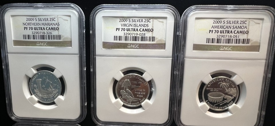 2009 S PROOF SILVER 6 COIN TERRITORIES & DC QUARTER SET NGC PF70 ULTRA ...