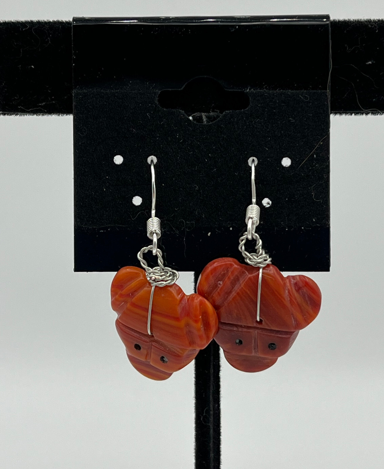 Natural Red Jasper Gemstone Carved Frog Sterling Silver Dangle Earrings ...