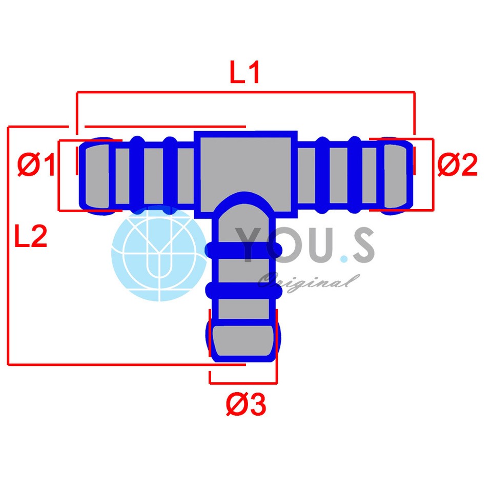 3 X YOU.S Connettore Di Linea Giunto RGV Ø 12/16/12 Mm T-Pezzo ...