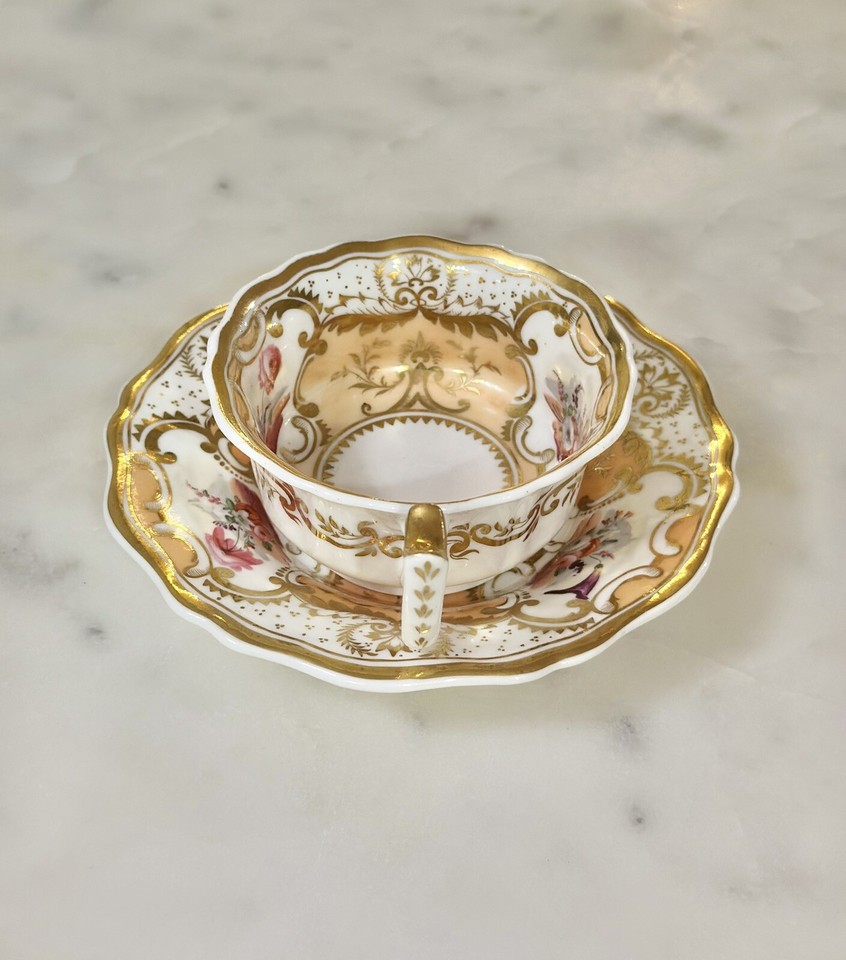 c1820 Antique English Regency Tea Cup & Saucer 19thC Salmon Pink Yates ...