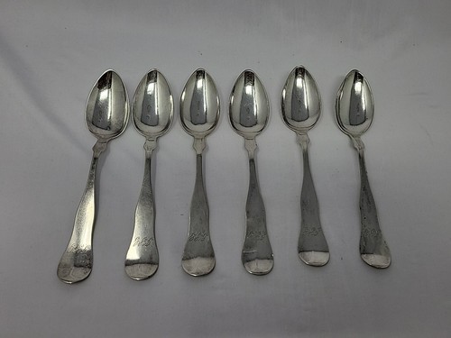 SET 6 E.B. HORN COIN SILVER TEASPOONS - BOSTON MA 1850's MONOGRAMMED | eBay
