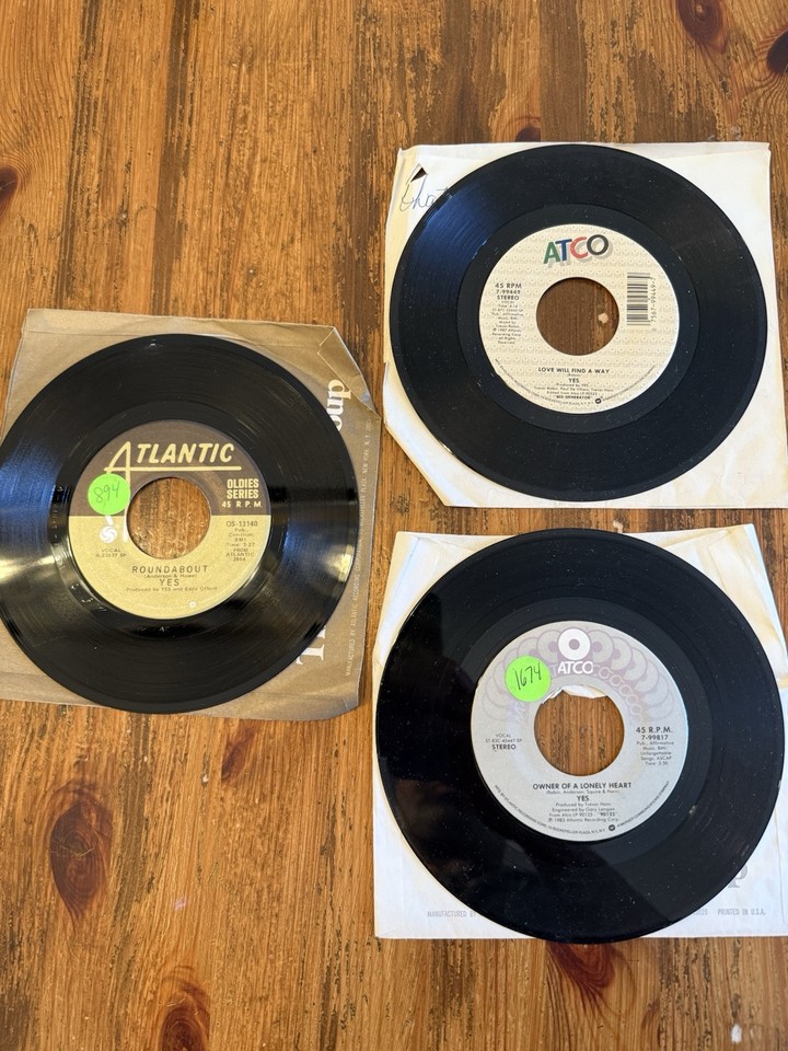 YES Lot of 45 rpm Vintage 7” Vinyl Single Record Roundabout, owner etc ...