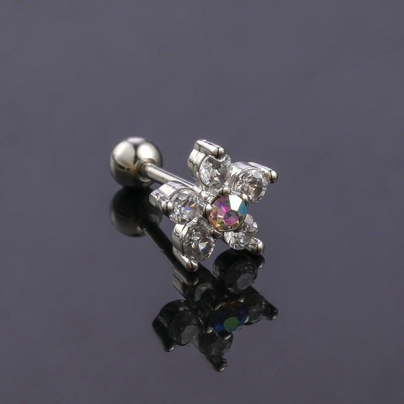 1Pcs Fashion Simple Flower Zircon Ear Bone Nail Spiral Stud Earrings ...