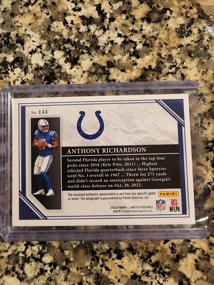 ANTHONY RICHARDSON 2023 Panini Limited Rookie Patch Auto Ruby /35 Colts ...