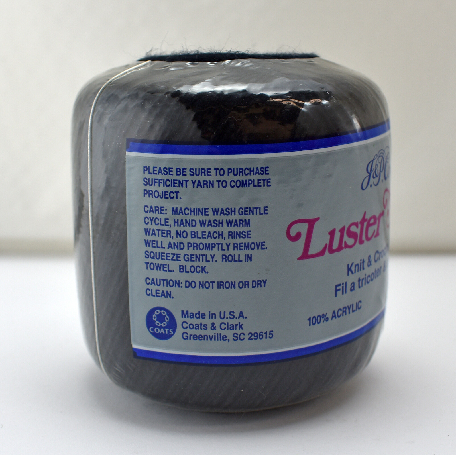 J & P Coats Luster Sheen Knit & Crochet Acrylic Thread - Black Cable ...