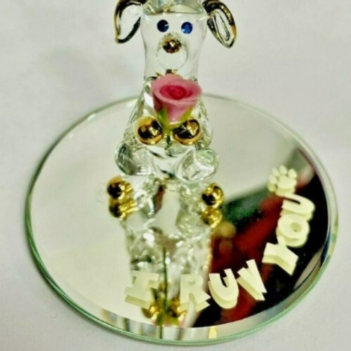 Glass Baron Swarovski dog w/rose "I Ruv You" Figure Mirror Base No Box ...